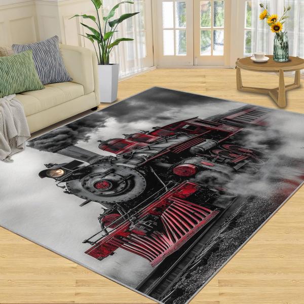 商品名:  Steam Engine Rug - 4x5 Rugs for Living Room, Industrial Train Area Rug, Retro Train Washable Rugs for Bedroom, Non...