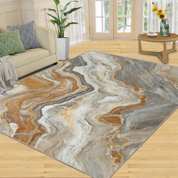 商品名:  Marble Rug - 2x3 Rugs for Entryway, Modern Marble Area Rug, Brown &amp; Gold Washable Rugs for Bedroom, Non Slip S...