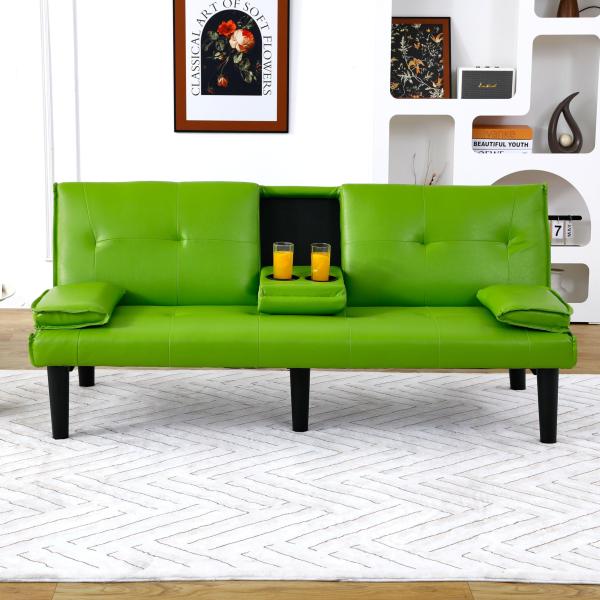 商品名:  67''Green Futon Sofa Bed, Convertible Loveseat with Adjustable Backrest and Cup Holders, Folding Sleeper Couchs wi...