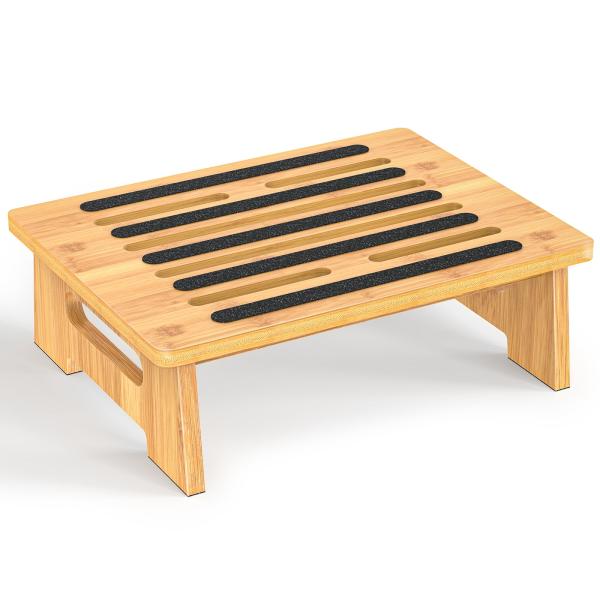 商品名: 大人用ワンステップスツール、竹製ベッドステップ One Step Stool for Adults Seniors and Kids with Non-Slip Surface, Natural Bamboo Stepping S...