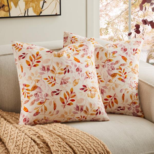 商品名:  YZJZEDS 100% Cotton Fall Pillow Covers Set of 2, 22x22 Inch Watercolor Leaf Print Farmhouse Thanksgiving Throw Pil...
