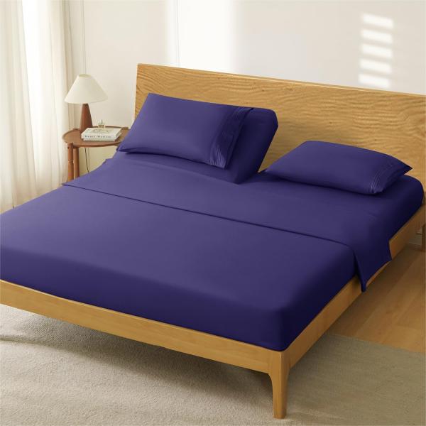 商品名: Manyshofu 4ピーススプリットヘッドカリフォルニアキングシーツセット 調節可能なベッドシーツ、フレックスヘッドスプリットトップカリフォルニアキングシーツ パープルシーツセット - 1800スレッドカウント 寝具セット 14...