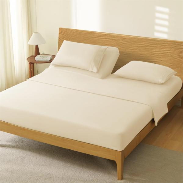 商品名: Manyshofu スプリットヘッドキングシーツ4点セット 調節可能なベッドシーツ、フレックスヘッドスプリットトップキングシーツ ベージュシーツセット - 1800スレッドカウント 寝具セット 14-16インチの深いポケット付き ...