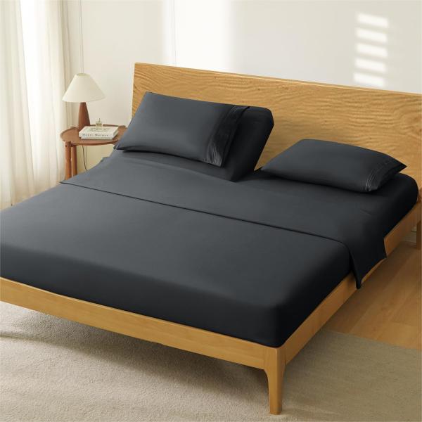 商品名: Manyshofu 4ピーススプリットヘッドカリフォルニアキングシーツセット 調節可能なベッドシーツ、フレックスヘッドスプリットトップカリフォルニアキングシーツ ブラックシーツセット - 1800スレッドカウント 寝具セット 14...