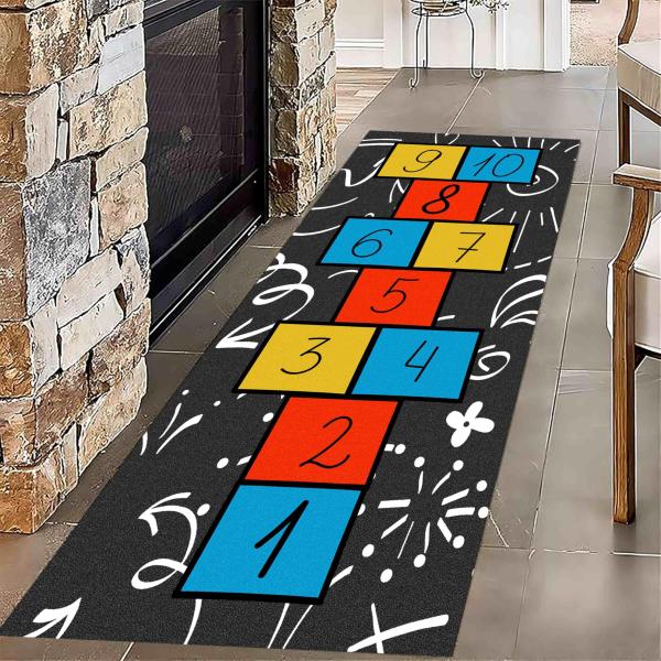 商品名:  Kids Floor Play Area Rug,3.3x7ft, Hopscotch Game Carpet Crawl Jump Mat, Black and White Graffiti Creative Fun Runn...