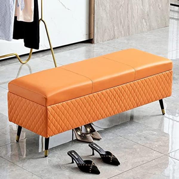商品名:  DFEDHF Premium Leather Storage Bench for Bedroom and Entryway Upholstered End of Bed Bench in Light Gray 60x40x45c...