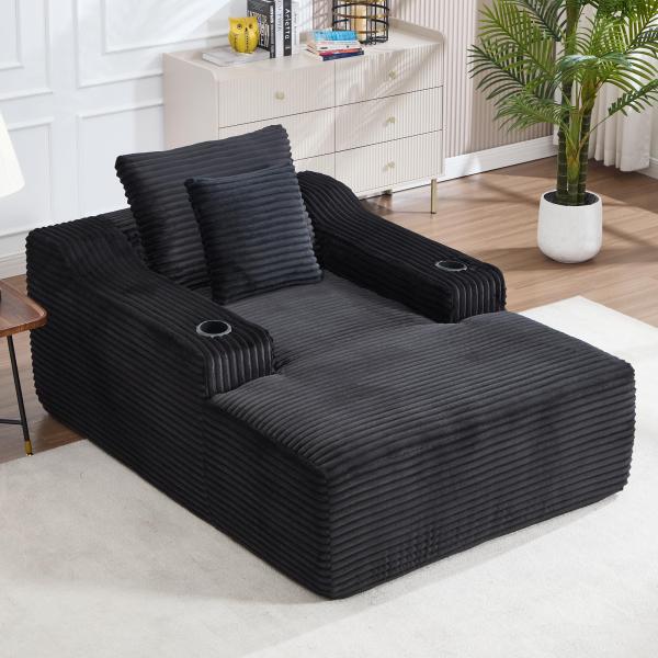 商品名:  67" Oversized Chaise Lounge Chair, Modern Corduroy Cloud Couch with 3 Pillows, Deep Seat Boneless Sofa for Living ...