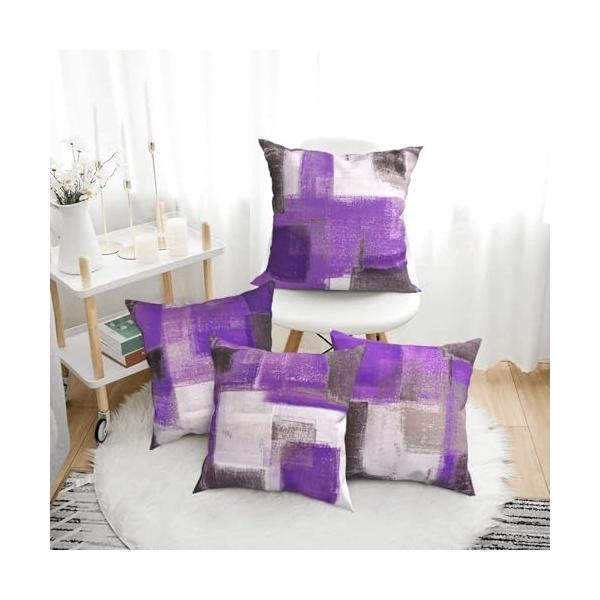 商品名:  Purple Throw Pillow Covers Decorative Set of 4 Gallery Modern Decorative Purple Grey Interlaced Watercolor Brush S...