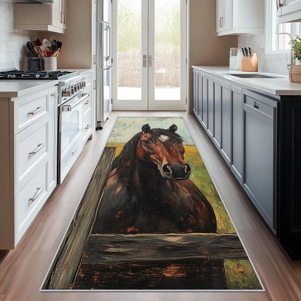 商品名:  Horse Runner Rug 2x7 - Hallway Runner Rug Farmhouse Rustic Farm Animal Pattern, Non Slip, Washable, Horse Home Dec...