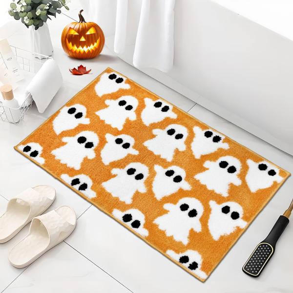 商品名: APROPHIC ハロウィン ゴースト バスマット オレンジ キュート ゴースト バスルーム装飾 滑り止め マイクロファイバー バスラグ ハロウィン ホリデー バスルーム装飾ラグ シャワー 浴槽 シンク用 洗濯機洗い可 43x24...