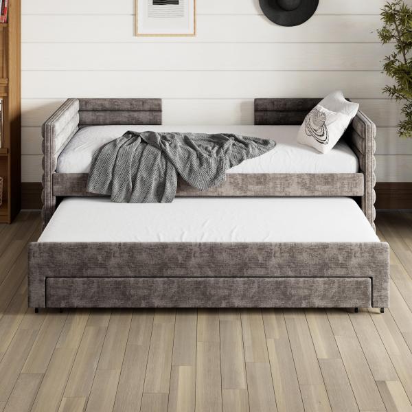 商品名:  XD Designs Modern Upholstered Daybed Twin Size with Trundle and 3 Storage Drawers, Chenille Fabric Sofa Bed for Gu...