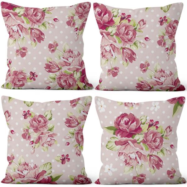 商品名:  Vie Savaran Red Flower Throw Pillow Covers 26"x26" Set of 4, Retro Floral Decorative Pillowcases for Sofa Chair Co...