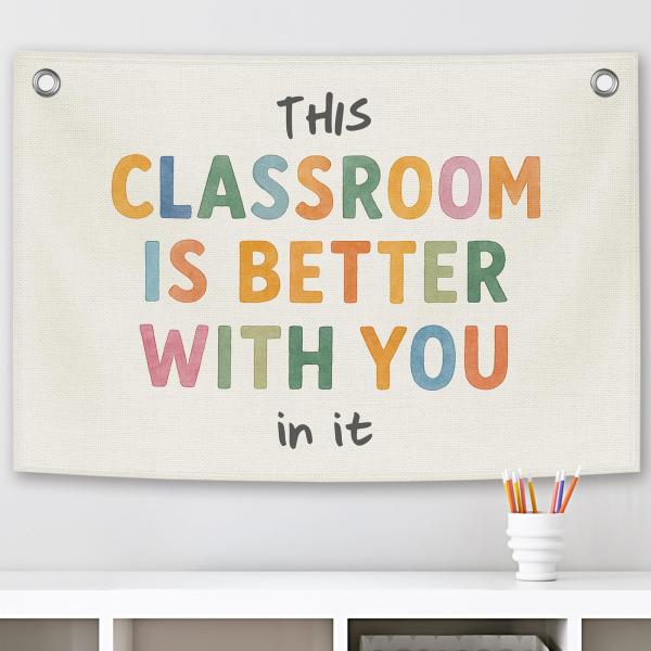 商品名:  Dimurela Classroom Kids Banner Canvas, This Classroom Is Better with You in It Toddler Room Decor, Inspirational H...