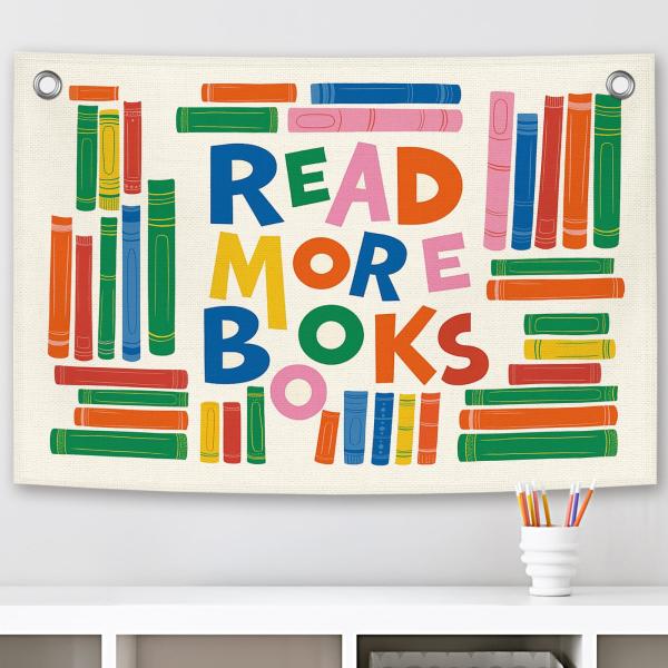 商品名:  Dimurela Reading Classroom Kids Banner Canvas, Read More Books Reading Corner Nook Decor, Colorful Library Hanging...