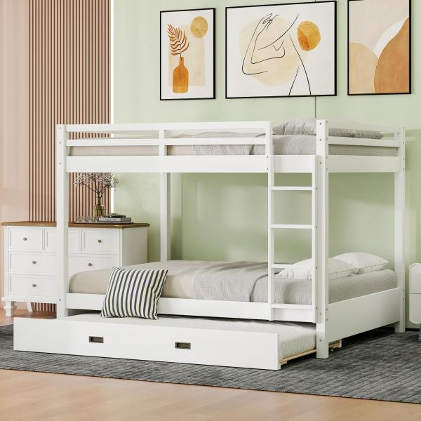 商品名:  Bellemave Queen Over Queen Bunk Bed with Trundle Solid Wood Bunk Beds with Ladders and Guardrails Kids Bunk Bed Fr...