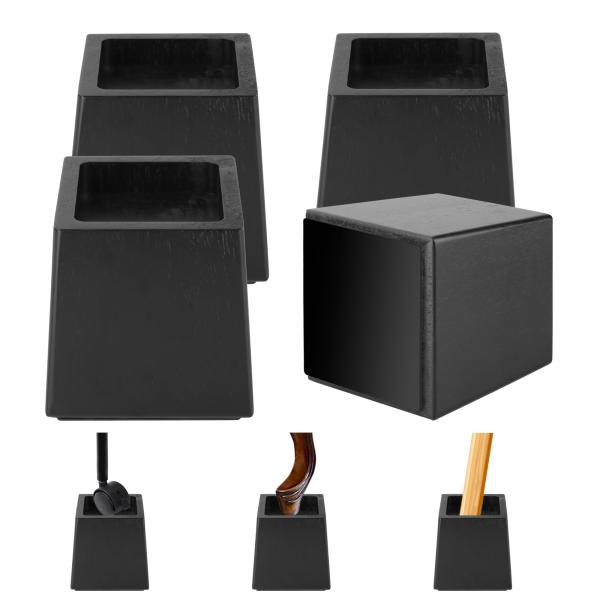 商品名: Alpeir 木製ベッドライザー 高耐久 耐荷重2200ポンド 4個パック 家具ライザー 脚の高さエクステンダー リフト 寮/ソファ/ソファ/デスク/椅子テーブル用 ブラック 高さ3.5インチ (内側高さ3インチ) Alpeir ...