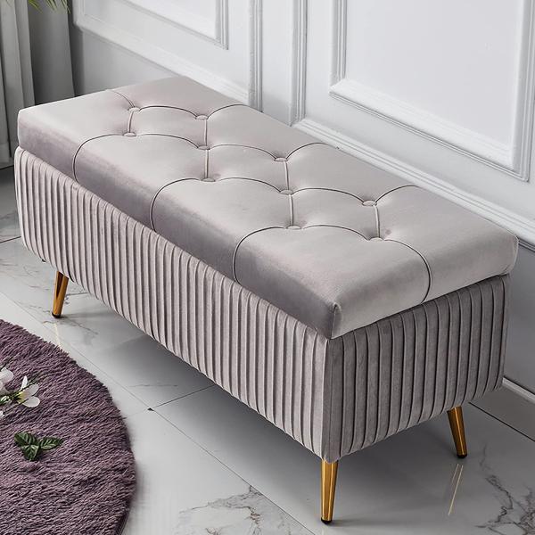 商品名:  Luxurious Velvet Upholstered Storage,Premium Decoration Fur End of Bed Storage,Comfy Shoe Footrest for Living Room...