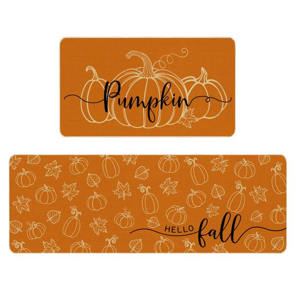 商品名: Mocsicka Hello Fall キッチンラグ 2枚セット 秋用パンプキンキッチンラグ 秋 ホームデコレーション 洗える 滑り止め キッチンマット 秋のキッチン装飾 フロアラグ キッチンドアマット用 17x29 47インチ ...