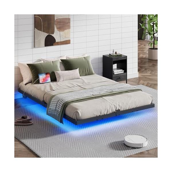 商品名:  WLIVE Floating Queen Bed Frame, 1500Lbs Heavy Duty Metal Platform with LED Light and Charging Station, No Box Spri...