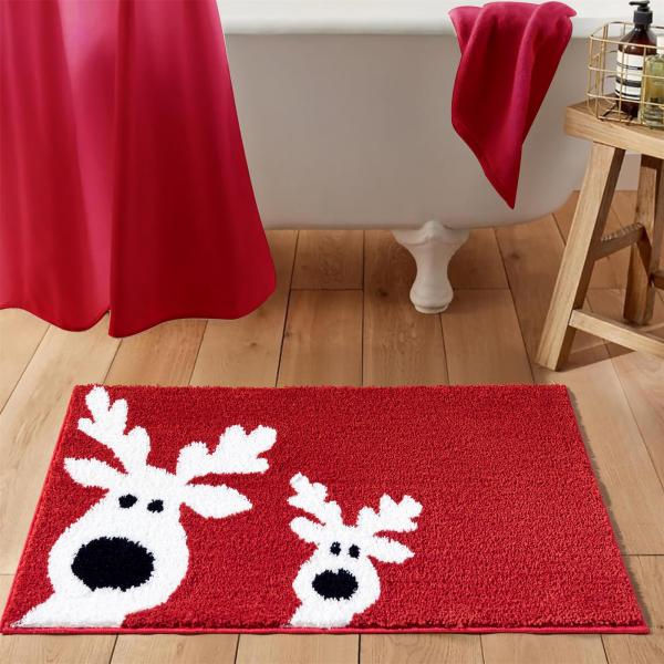 商品名: かわいいトナカイ クリスマス 2x3 スローラグ 屋内ドアマット 洗濯機洗い可能 滑り止め 鮮やかな赤 お祝い クリスマス キッチンマット 装飾 吸収性 シャギー マイクロファイバー クリスマス ホリデー 冬 バスラグ シャワーマ...
