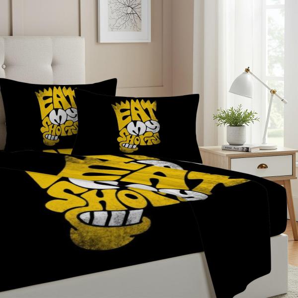 商品名:  Allenjoy Twin Size Yellow Cartoon Silhouette Fitted Sheet Bold Graffiti Text Bed Flat Sheets Bedding Set Deep Pock...