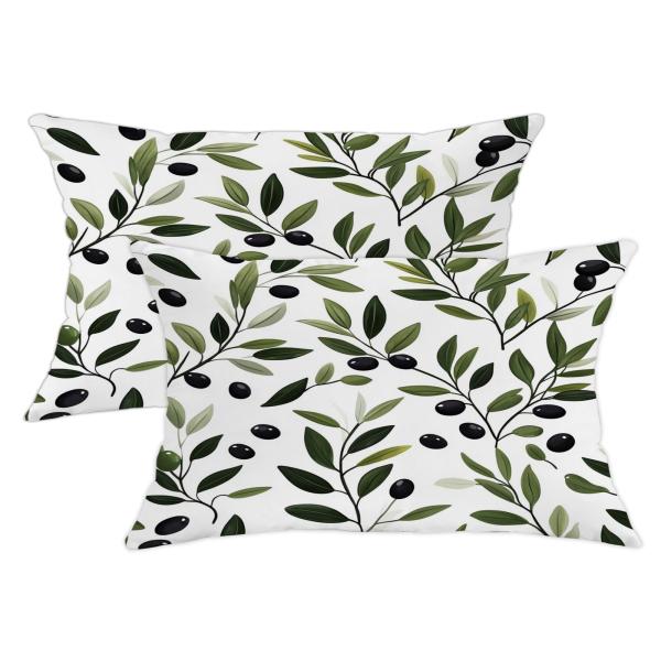 商品名:  Olive Branch Throw Pillow Covers Set of 2, Green Olive Leaves Decorative Pillow Cases, Botanical Home Decor for Co...