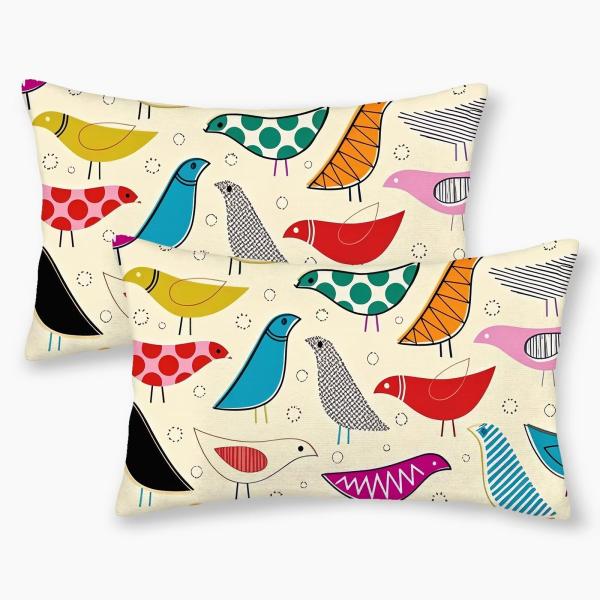 商品名: ZHOUYETAK カラフルな鳥 枕カバー 12x20インチ 2枚セット 抽象アート アウトドア 装飾 ミッドセンチュリー モダン スローピロー シンプル 鳥 カウチ クッション ケース 椅子 ソファ ベッドルーム リビングルーム...