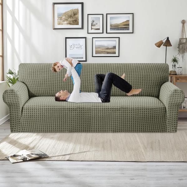 商品名: MAXIJIN ストレッチ エクストララージ カウチカバー ソファカバー (91インチ~110インチ 特大ソファスリップカバー ノンスリップフォーム&amp;ゴムストラップ付き、犬 猫 ペットに優しい家具プロテクター(XL、アーミ...
