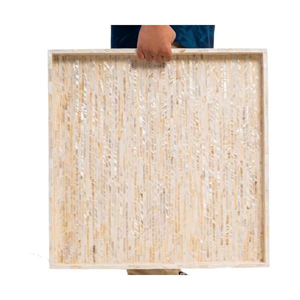 商品名:  PEMAR Extra Large 20" Square Mother of Pearl Ottoman Tray with Insert Handles, Oversized Decorative Luxury Wooden ...