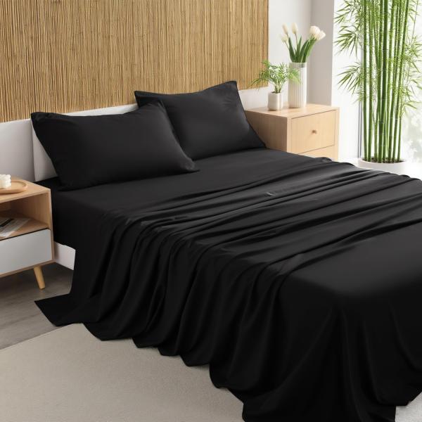 商品名:  4 Pieces Sheet Set, Bed Sheets for Queen Size Bed, Rayon Derived from Bamboo, Cooling and Breathable Bedding for H...