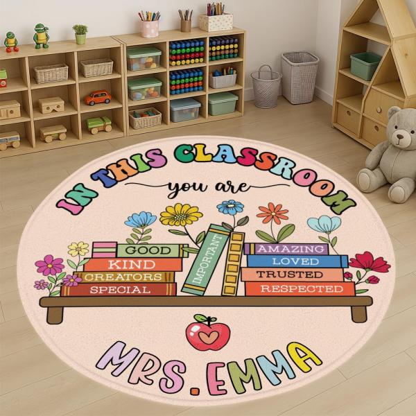 商品名:  Personalized Teacher Round Rug for Classroom Custom Name Composition Notebook Soft Circle Carpet Back to School Gi...