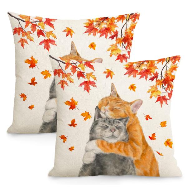 商品名: AOFANGGO 秋の枕カバー 18x18 2枚セット 秋をテーマにした抱きしめる猫 ペット装飾スローピロー 落ち葉 アウトドア枕カバー ファームハウスクッション カウチ ソファ 感謝祭 ホームデコレーション AOFANGGO F...