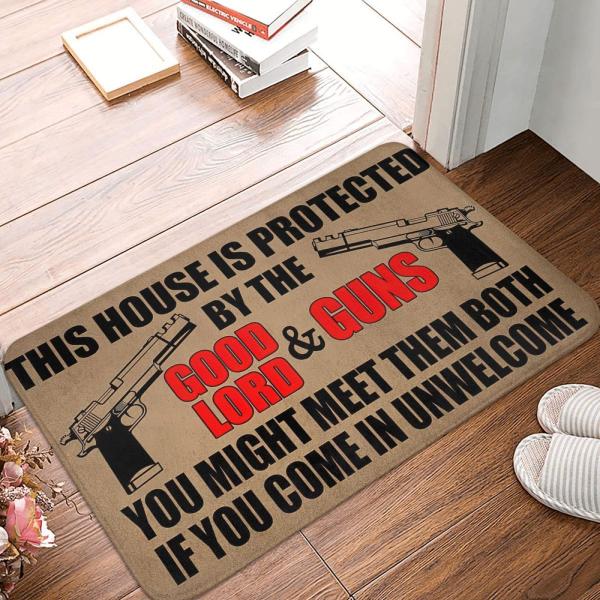 商品名:  16"X 24" This House If Protected by The Good Lord Gun, Bathroom Shower Mat Doormat Non Slip,Floor Rug Absorbent Ca...