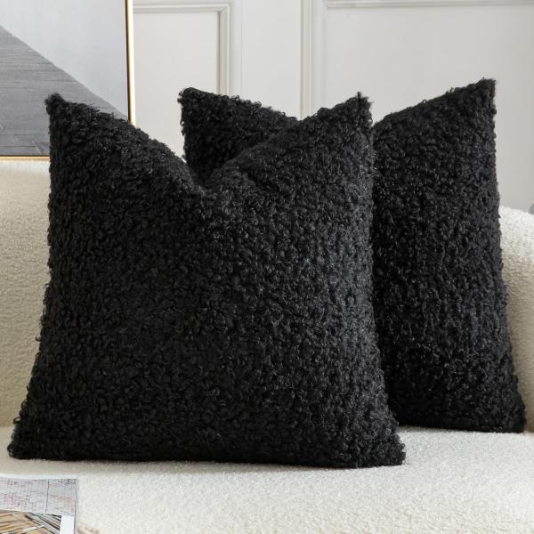 商品名: Yaertun フェイクファースロークッションカバー 2枚パック 装飾シェルパブークレピローカバー ふわふわソフトピローケース シープスキン フリースクッションケース カウチ ソファ ベッド リビングルーム用 52x22インチ ブ...
