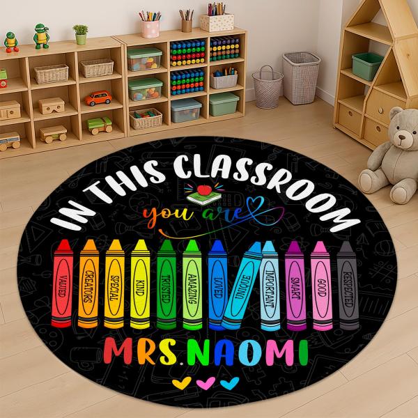 商品名:  Personalized Teacher Round Rug with Name ? Custom Composition Notebook Carpet for Reading Corner, Classroom - Soft...