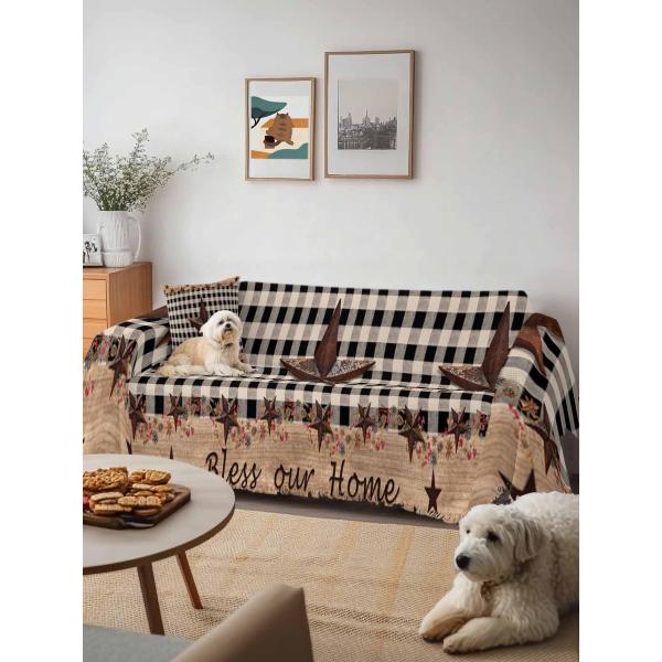 商品名:  Couch Covers Furniture Protector, Rustic Western Star Black Plaid Sofa Cover Sectional Sofa Cushion Loveseat for D...