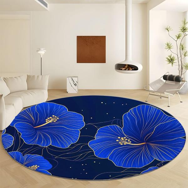 商品名:  Area Round Rug 2 ft Washable Non-Slip Ultra Soft Round Rug, Abstract Low-Pile Indoor Entryway Carpet Indigo Floral...