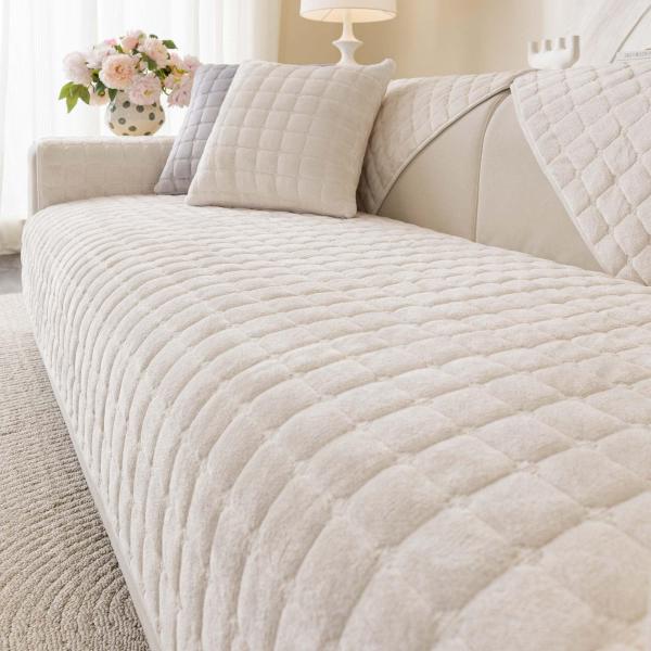 商品名: Aucrovee ベルベットウォッシャブルカウチカバー 2枚 セクショナルソファ用(36インチx63インチ+36インチx84インチ)、滑り止めソファカバー 3クッションソファ用 L シャープ、ペット用ソファスリップカバー ホワイト...