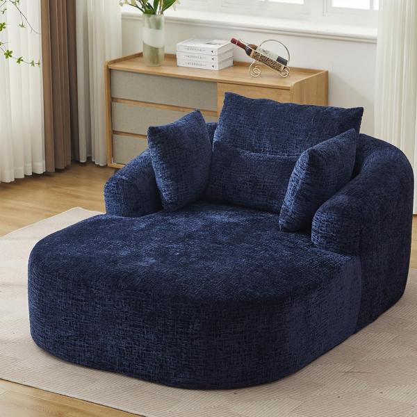 商品名: 5つのグリーン特大長椅子屋内、モダンな布張りのシェニール織りの深いシートソファベッド、スローピローとアームレスト付き、スリーパーソファソファ、リビングルーム、ベッドルームアパート用(ブルー) Five Green Oversize...