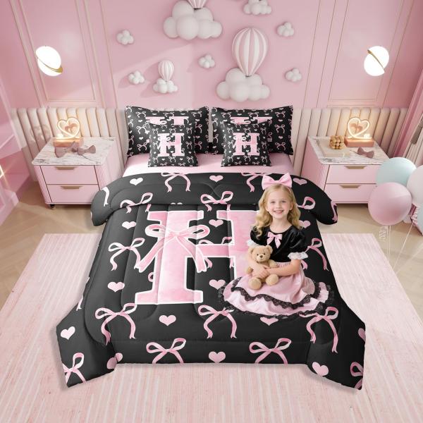 商品名:  Erosebridal Cute Alphabet H 7 Piece Bedding Set Queen Size for Girls Teen Women Aesthetic Love Heart Set with Shee...