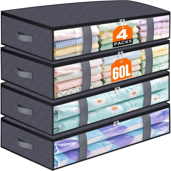 商品名: TasticTotes 折りたたみ式収納バッグ 60L 4パック TasticTotes Under Bed Storage Containers, 4 Pack Blanket Storage Bags, Collapsible...