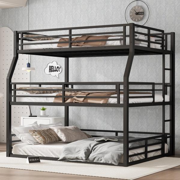 商品名:  Bellemave Metal Triple Bunk Bed with Full-Length Guardrails, Full XL Over Queen Over Queen Bunk Bed for 3, Noise-R...
