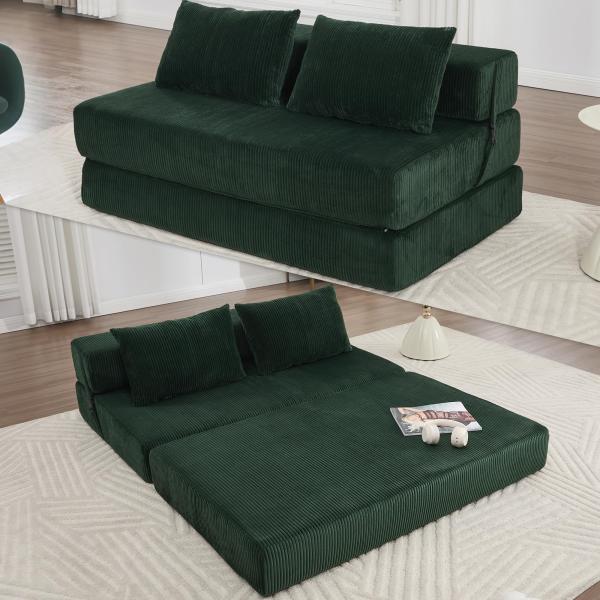 商品名:  IHDKO Folding Sofa Bed Full Size, Convertible Sleeper Loveseat with 2 Pillows, Corduroy Foldable Couch Bed Boneles...