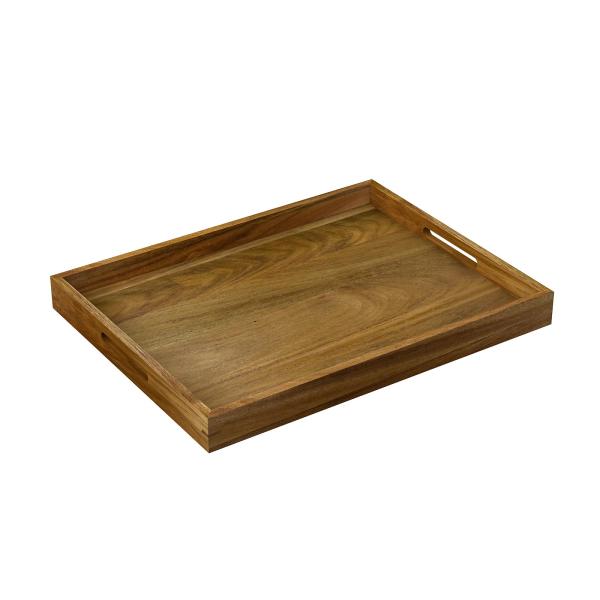 商品名: 17インチ アカシア木製サービングトレイ ハンドル付き 装飾ディスプレイトレイ コーヒーテーブル用 ベッドでの朝食 フードディナー 17 inch Acacia Wood Serving Tray with Handles, De...
