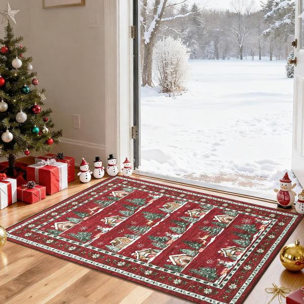 商品名:  GarveeHome 2x3 Christmas Area Rugs Machine Washable Entryway Low Pile Non Slip Small Boho Rug Xmas Snowflake Decor...