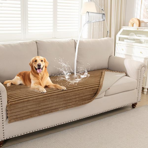 商品名: Deep Dream 防水カウチカバー 犬用 ファジーソファカバー ペット用 滑り止めカウチカバー クッションソファ2枚用 ペットに優しい(カーキ、35インチ x 62インチ) Deep Dream Waterproof Couc...