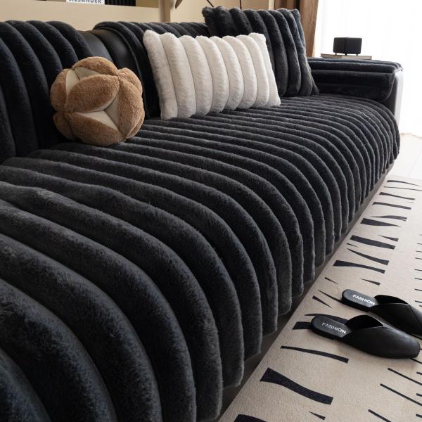 商品名: XSlive フェイクラビットファーカウチソファカバー 洗濯可能、シャギーファジーセクショナルソファカバー、ストライプノンスリップソフトプラッシュソファスリップカバー家具プロテクター、犬、ペット用(ダークグレー、36インチx36イ...