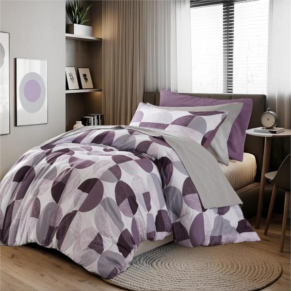 商品名: Regency Heights スタイリッシュなスリートーンプリント ツインサイズ掛け布団セット ベッドインバッグ 寝具6点セット ウルトラソフトマイクロファイバー掛け布団とシーツセット 暖かくて快適 オールシーズン対応 プラムパ...