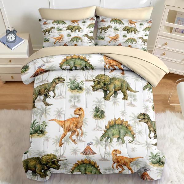 商品名:  Nesker Comforter Set King Size,Dinosaur Palm Tree7 Pcs Bedding for Kids and Adults,Green Dino Palm Leaf Bed Sheet ...