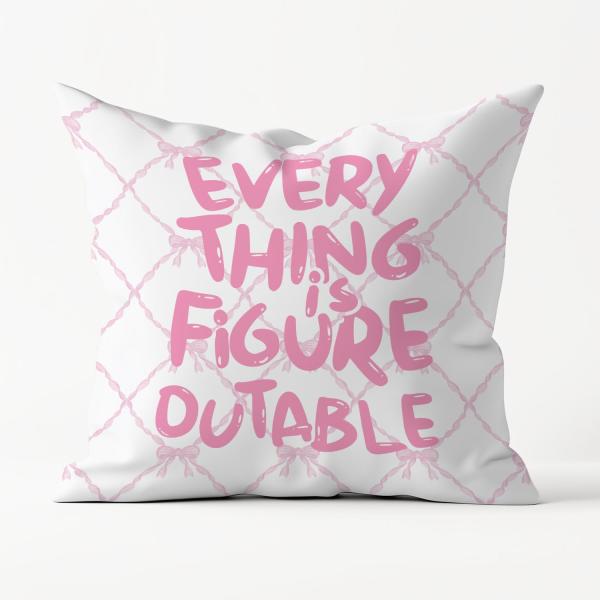 商品名: Poecinvi インスピレーションピンクボウピローカバー18x18、Everything is Figureoutableピローカバー、女性への励ましポジティブギフト、トレンディなレトロスローピローケース ソファベッド、寮の部屋...